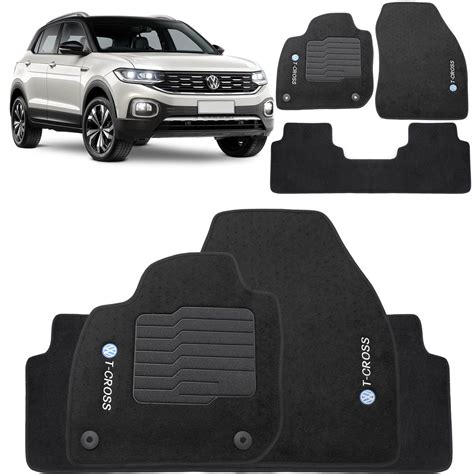 Tapete VW TCross Carpete Preto Bordado Logo ECO SOM ACESSORIOS