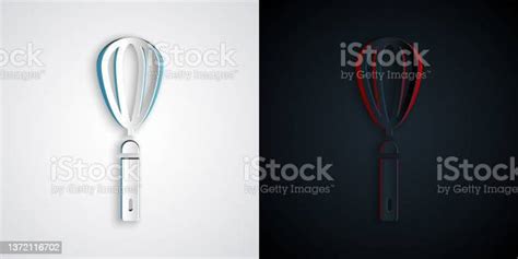 종이 컷 부엌 거품기 아이콘 회색과 검은 색 배경에 격리 조리 기구 계란 비터 칼 붙이 기호 음식 믹스 기호 종이 아트 스타일 벡터 3차원 형태에 대한 스톡 벡터 아트 및