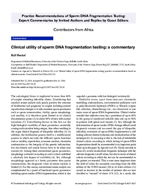 Pdf Clinical Utility Of Sperm Dna Fragmentation Testing A Commentary