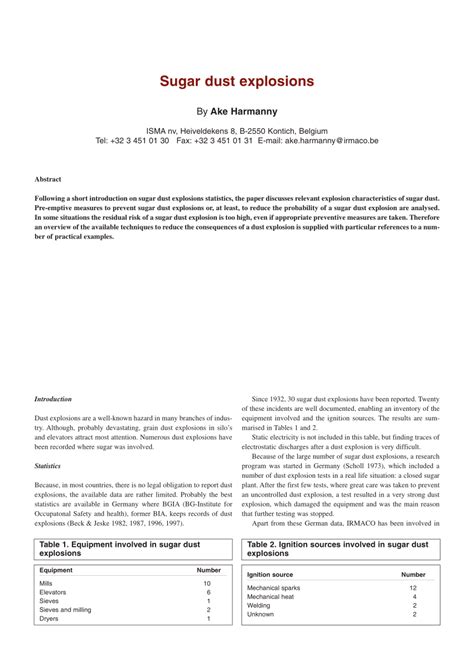 Pdf Sugar Dust Explosions