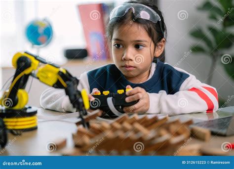 Asian Girls Were Learning Robot Programming And Getting Lessons Control