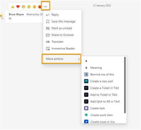 how to create action based messaging extension as teams app