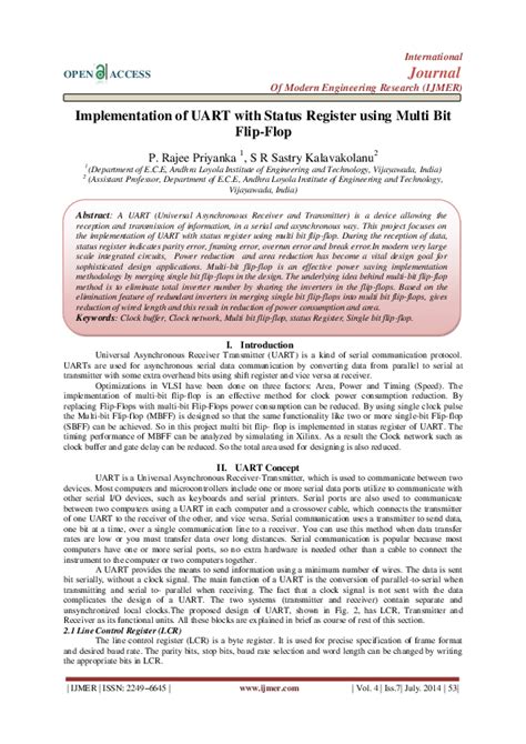 Pdf Implementation Of Uart With Status Register Using Multi Bit Flip Flop