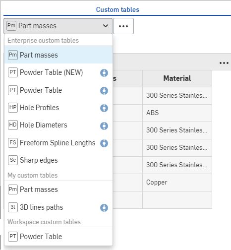 Custom Features And Table In Onshape Enterprises