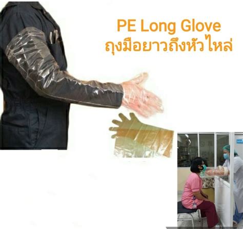 ถุงมือพลาสติกยาวถึงหัวไฟล่ Cpe Long Glove ถุงมือพลาสติกยาว 90cm ใช้แล้ว