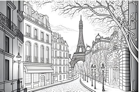 Streets Of Paris View Of The Eiffel Tower A Black And White