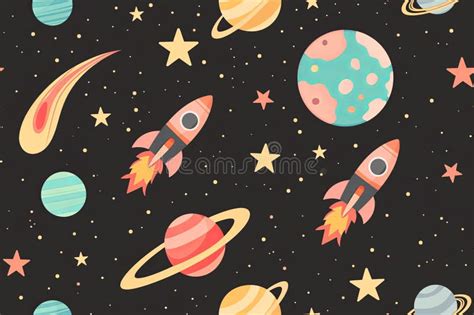 Colorful Rocket Ships Fly Through A Starry Galaxy Stock Illustration Illustration Of Adventure