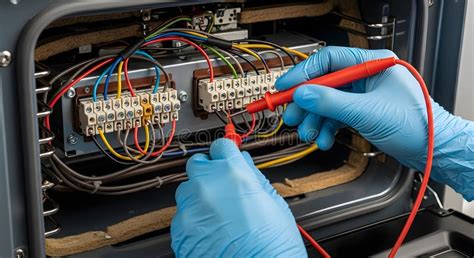 Electrical Panel Testing With Gloved Hands Stock Illustration