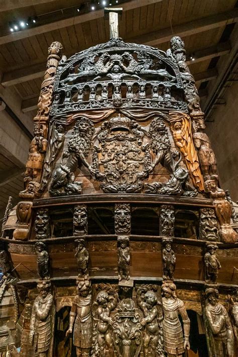 Vertical Panorama View Of The Ornate Hand Carved Stern Of The Vasa