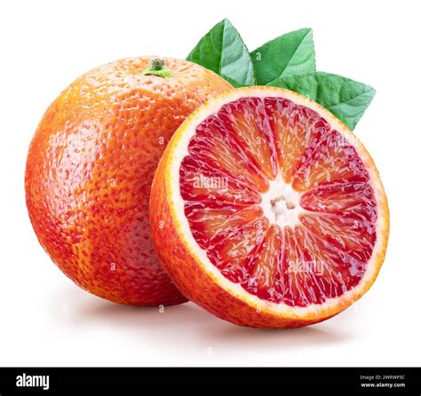 Blood Orange And Half Of Orange Fruit With Crimson Blood Color Flesh