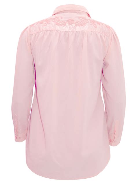 Denim 247 Denim 247 Pink Longline Embroidered Shirt Plus Size