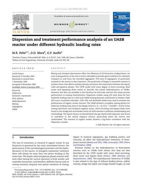 Pdf Dispersion And Treatment Performance Analysis Of An Uasb Reactor
