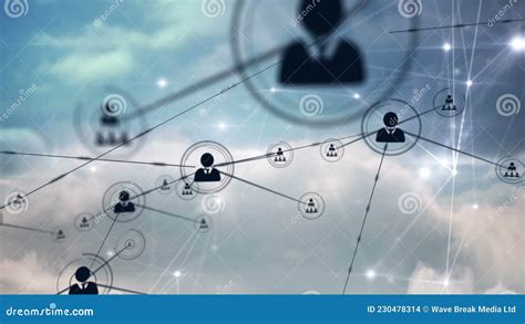 Animation Of Network Of Connections With Icons Over Clouds Stock Footage Video Of Network