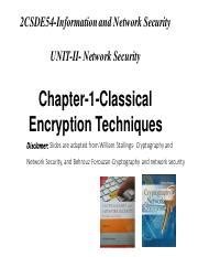 Chapter Classical Encryption Techniques Pdf Csde Information And Network Security Unit Ii