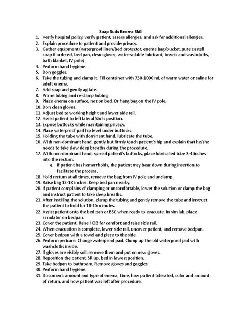 Soap Suds Enema Skill Procedure Guide For Nursing Students Studocu