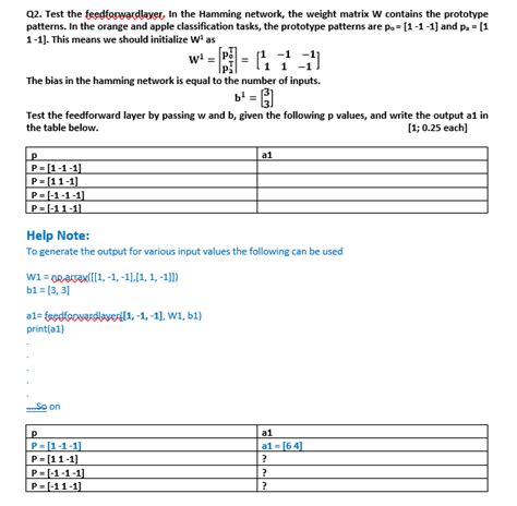 Solved Q Test The Feedforwardlayer In The Hamming Chegg
