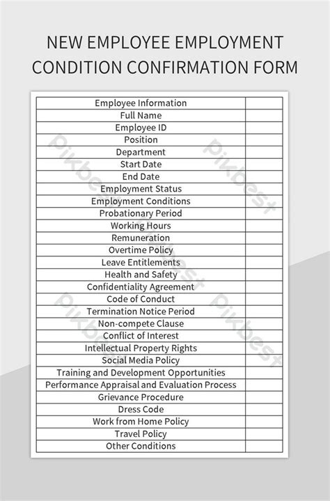 New Employee Employment Condition Confirmation Form Excel Template Free Download Pikbest New Employee Employment Condition Confirmation Form Excel Template Free Download Pikbest