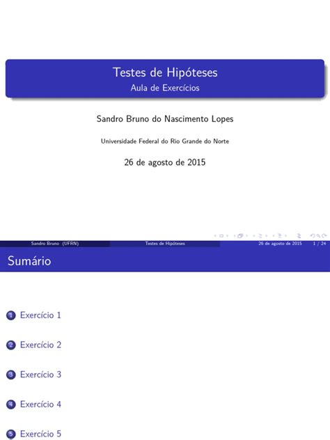 Aula 9 Testes De Hipóteses Exercícios Pdf Teste De Hipótese