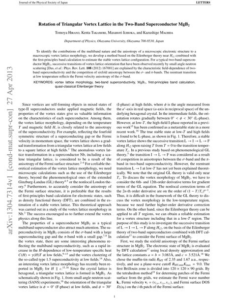 Pdf Rotation Of Triangular Vortex Lattice In The Two Band Superconductor Mgb2