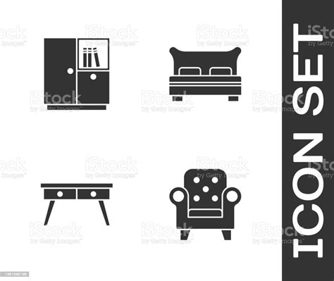 안락 의자 옷장 사무실 책상 및 빅 침대 아이콘을 설정합니다 벡터 가구에 대한 스톡 벡터 아트 및 기타 이미지 가구 가정의 방 대형 Istock