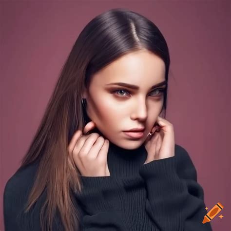Portrait Of A Beautiful Woman With Dark Brown Hair And Brown Eyes On
