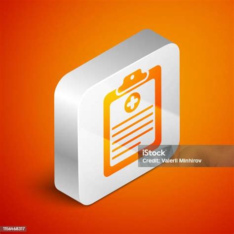 等軸測醫療剪貼簿 橙色背景上帶有臨床記錄圖示健康保險表格檔處方醫療檢查標誌報告銀色方形按鈕向量插圖向量圖形及更多健保和醫療圖片 Istock