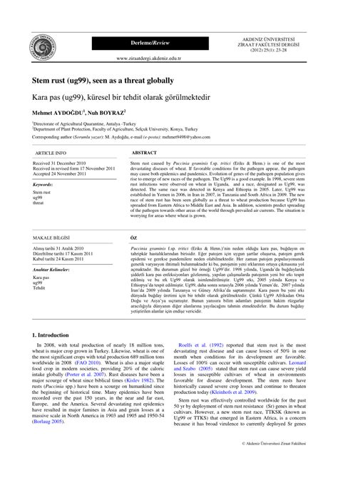 Pdf Stem Rust Ug99 Seen As A Threat Globally