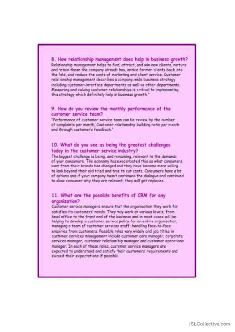 CRM INTERVIEW QUESTIONS AND ANSWERS English ESL Worksheets Pdf Doc