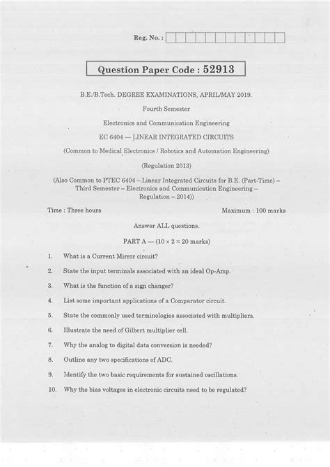 Anna University EC 6404 Linear Integrated Circuits For Electronics