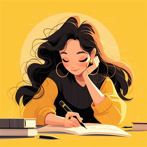 Premium Vector South Asian Girl In Her Teens Writing A Novel