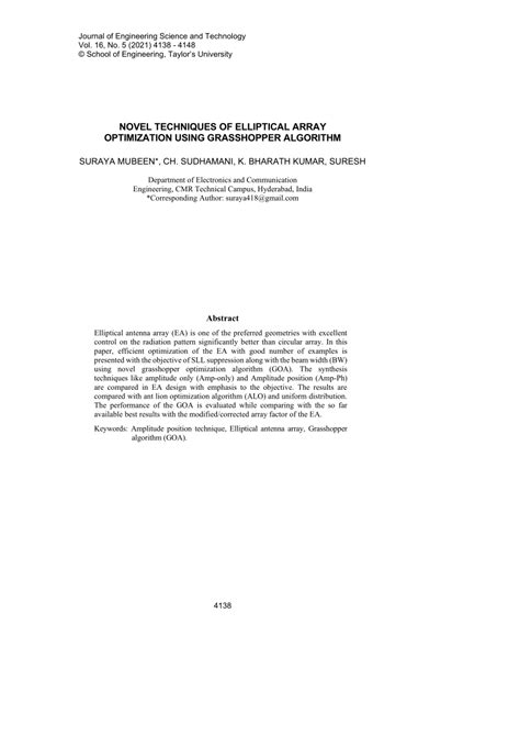 PDF NOVEL TECHNIQUES OF ELLIPTICAL ARRAY OPTIMIZATION USING