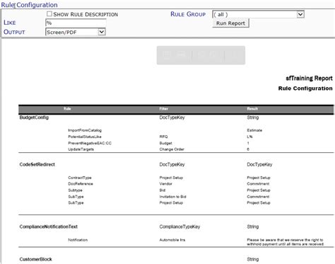 Rule Configuration Report Spitfire Client Services