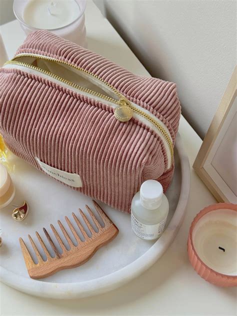 Pink Corduroy Makeup Bag