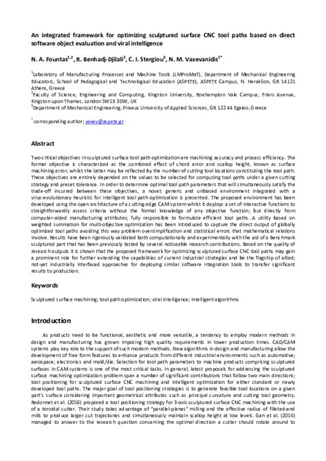 pdf an integrated framework for optimizing sculptured surface cnc