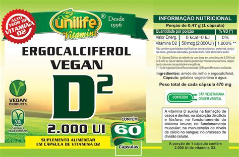 Vitamina D2 2 000 UI Ergocalciferol 60 Cápsulas 470 mg