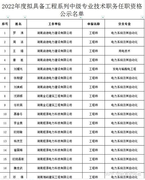 衡阳市2022年度工程系列中级专业技术职务任职资格评审公示 知乎