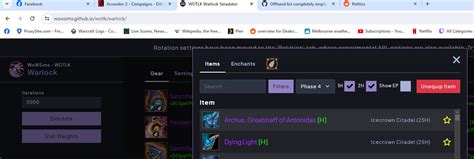 Offhand List Completely Empty For Warlock Sim · Issue 3980 · Wowsims