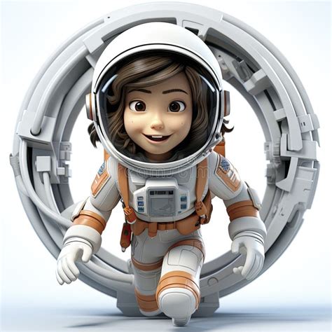 Joyful Animated Young Girl Astronaut Floating in Zero Gravity Иллюстрация штока иллюстрации