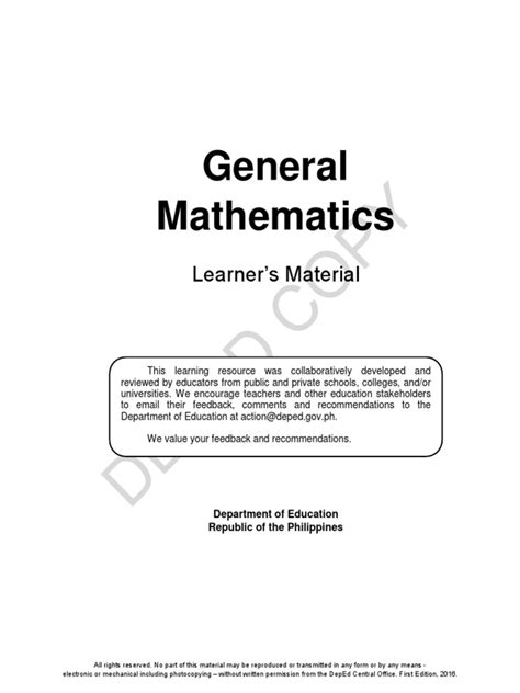 General Math Lm For Shs Pdf Fraction Mathematics Function
