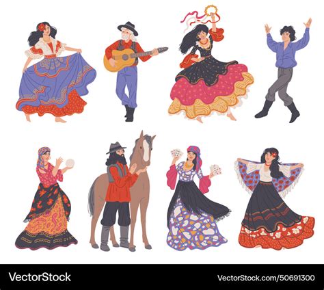 Set Of Different Gypsies Flat Style Royalty Free Vector