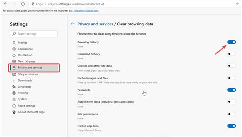 how to enable clear browsing data on exit in chromium edge