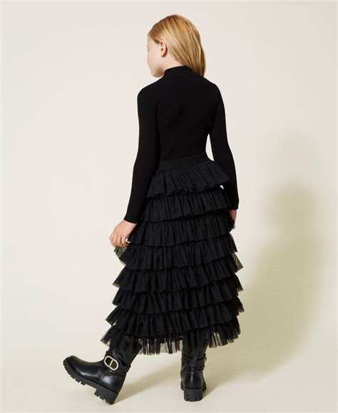 Jupe Longue Volantée En Tulle Fille Noir Twinset Milano