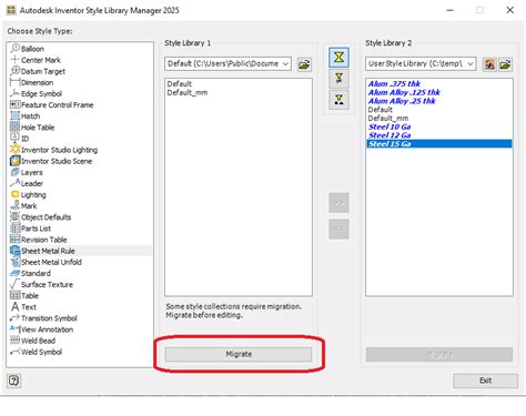 how to migrate styles to the latest version of inventor