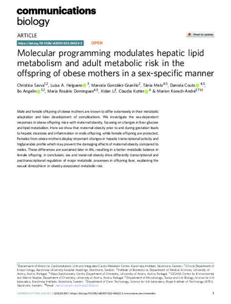Pdf Molecular Programming Modulates Hepatic Lipid Metabolism And Adult Metabolic Risk In The