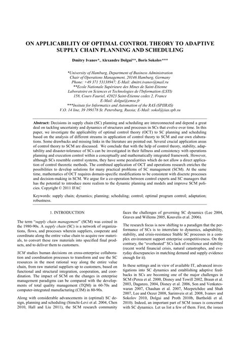 Pdf On Applicability Of Optimal Control Theory To Adaptive Supply