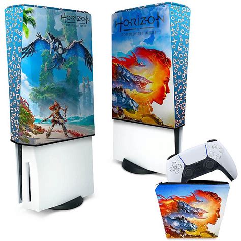 Kit Capa Ps5 Fat E Case Controle Horizon Forbidden West Pop Arte Skins