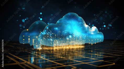 Digital Informational Technology Web Futuristic Hologram With Cloud