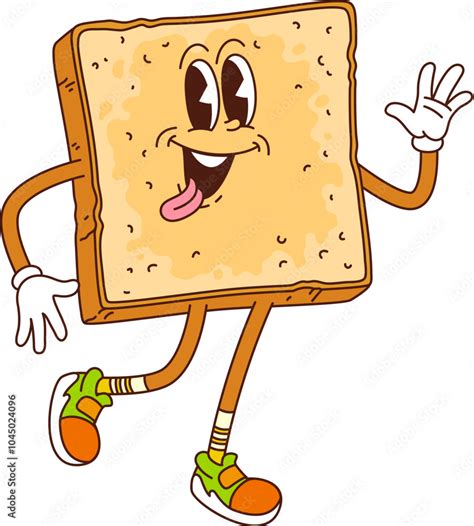 Cartoon Retro Groovy Toast Character Isolated Vector Quirky Slice Of