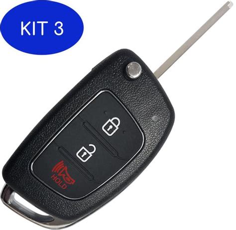 Kit 3 Carcaça Chave Canivete Oca 3 Botões Hyundai Hb20 Hb20S Chave