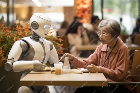 Premium Ai Image Ai Robot Assisting Elderly Individual Generative Ai